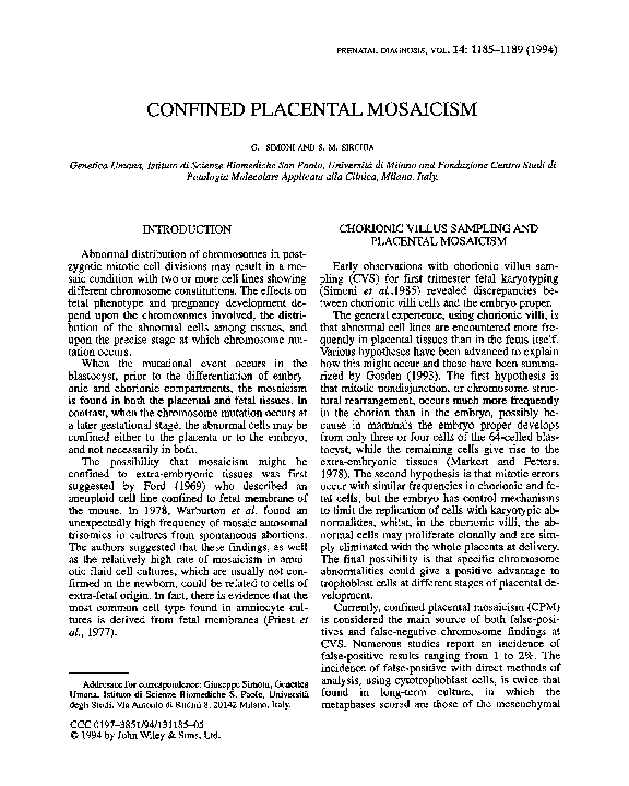 (PDF) Confined placental mosaicism