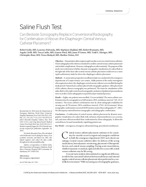 (PDF) Saline Flush Test: Can Bedside Sonography Replace Conventional ...