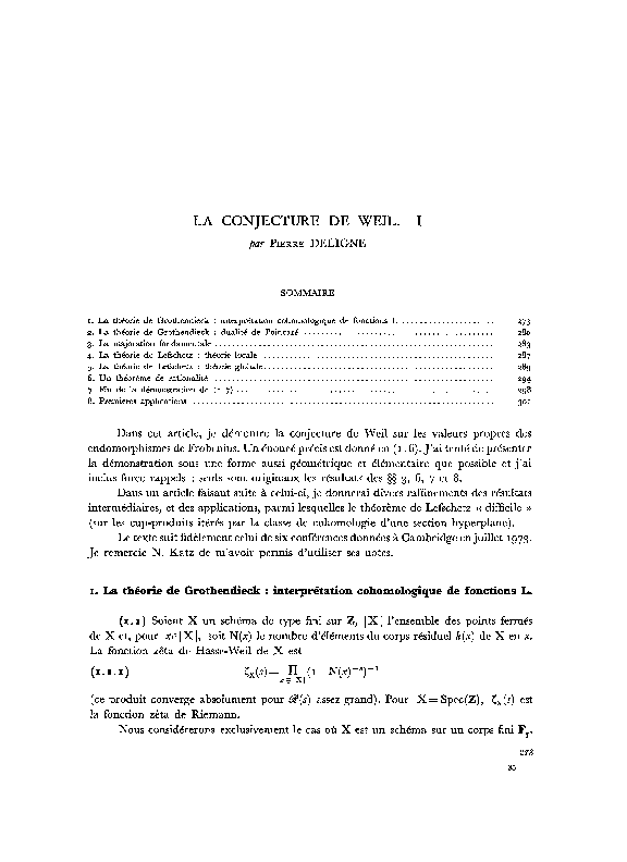 (PDF) La conjecture de Weil. I