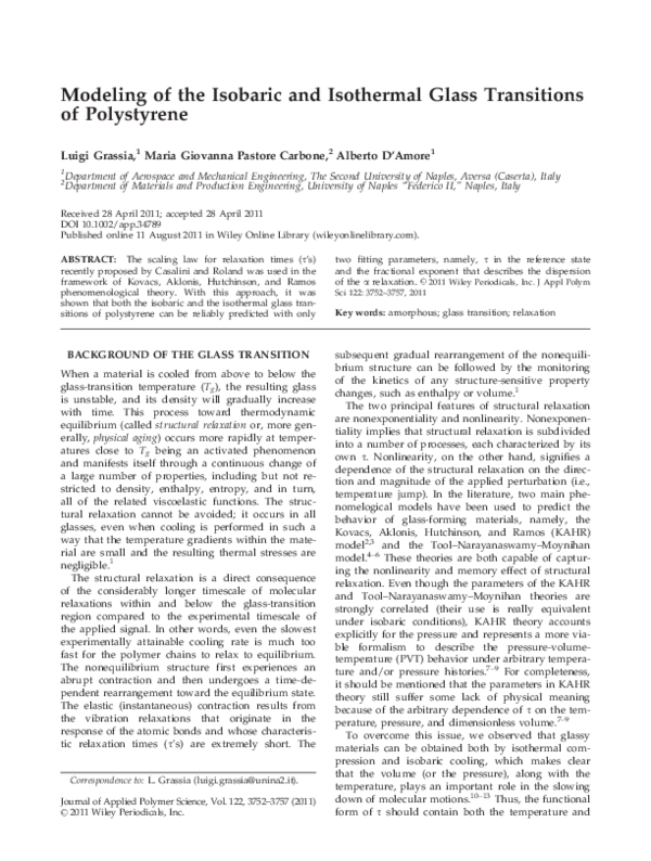 (PDF) Modeling of the isobaric and isothermal glass transitions of ...