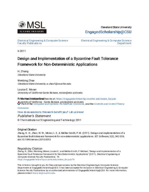 Pdf Design And Implementation Of A Byzantine Fault Tolerance Framework For Non Deterministic