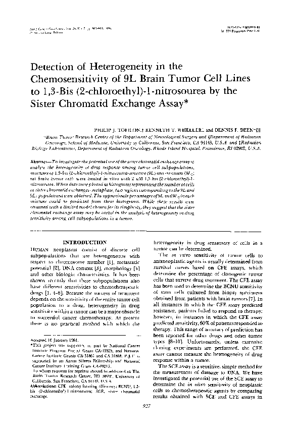 (PDF) Detection of heterogeneity in the chemosensitivity of 9L brain ...