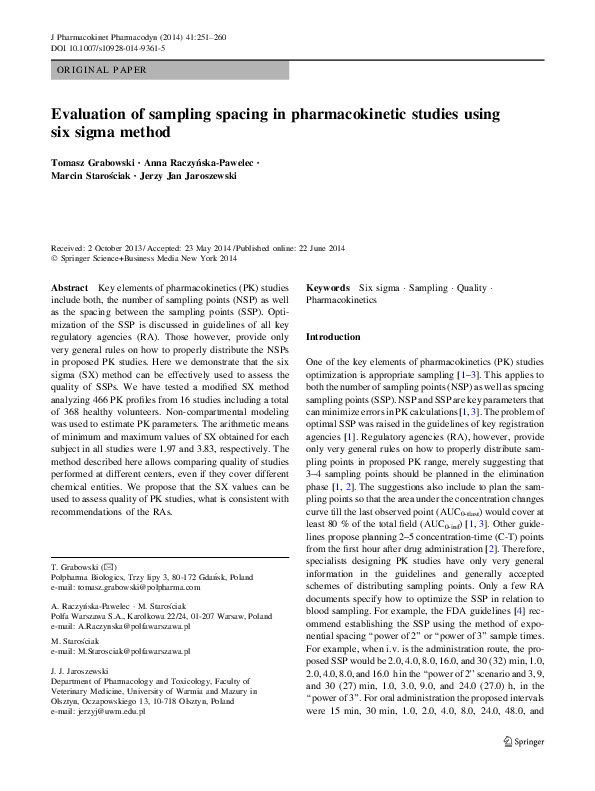(PDF) Evaluation of sampling spacing in pharmacokinetic studies using ...