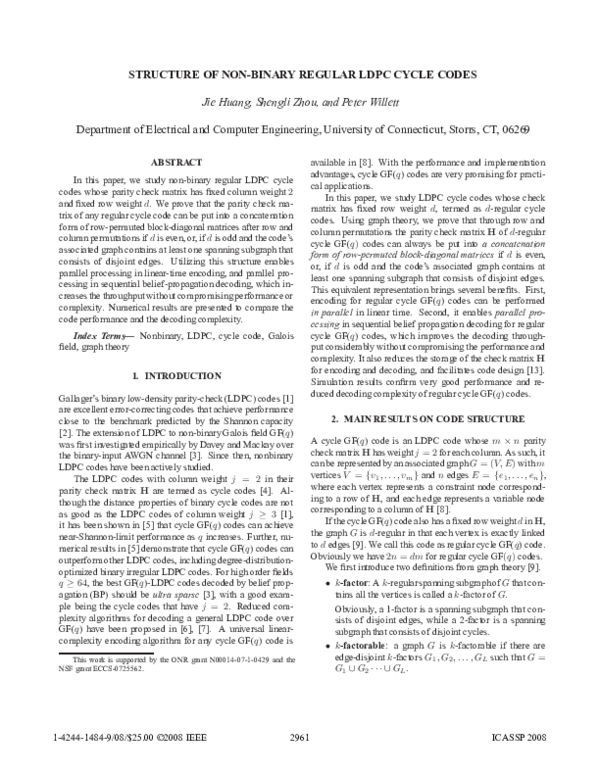 Pdf Structure Of Non Binary Regular Ldpc Cycle Codes
