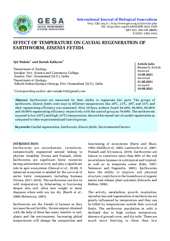 (PDF) Effect of Temperature on Caudal regeneration of Earthworm ...