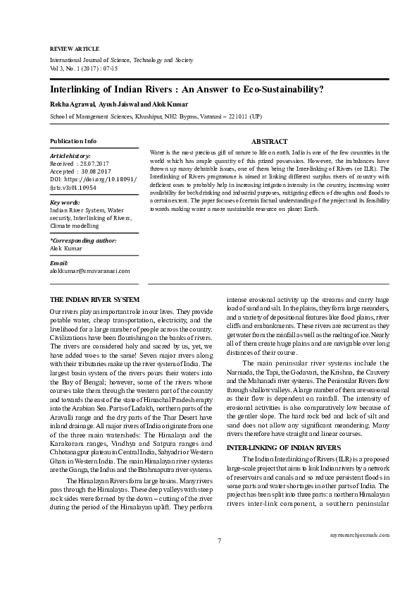 (PDF) Interlinking of Indian Rivers : An Answer to Eco-Sustainability?