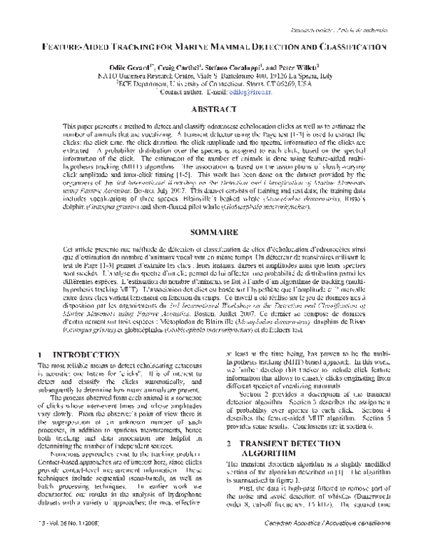 (PDF) Feature-Aided Tracking for Marine Mammal Detection and Classification