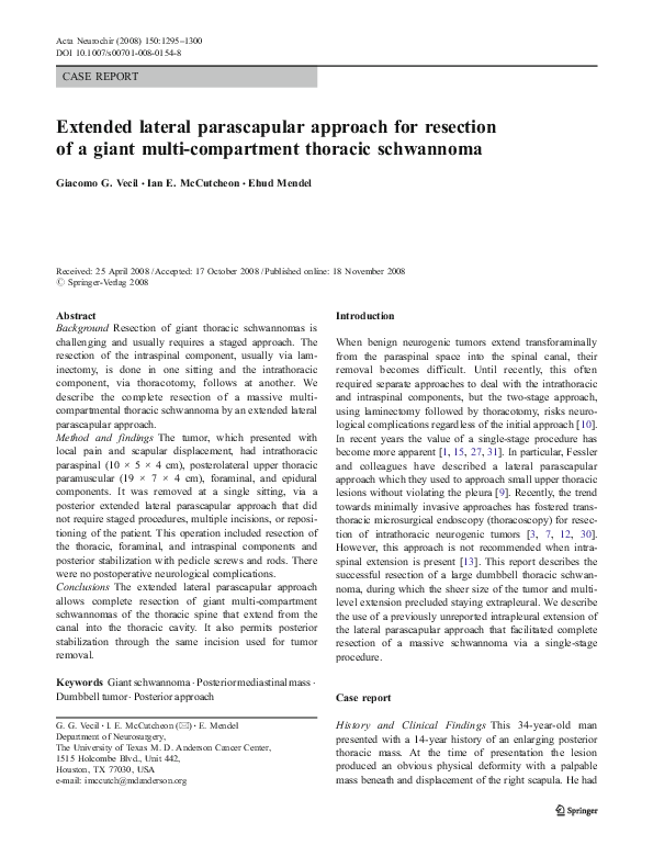 (PDF) Extended lateral parascapular approach for resection of a giant ...