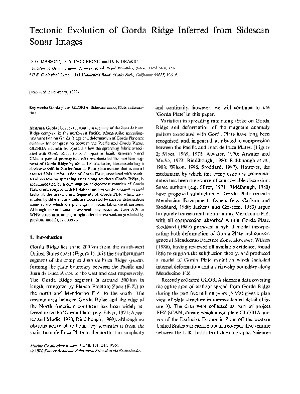 (PDF) Tectonic evolution of Gorda Ridge inferred from sidescan sonar images