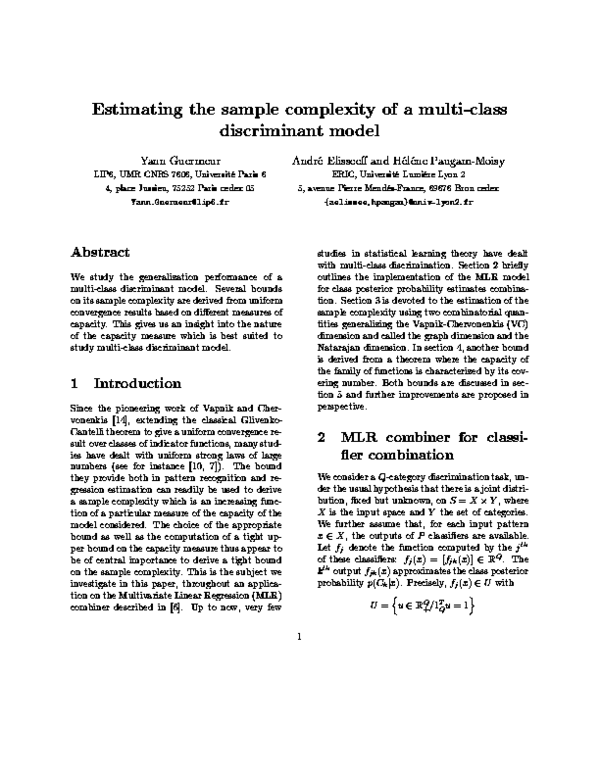 (PDF) Estimating the sample complexity of a multi-class discriminant model