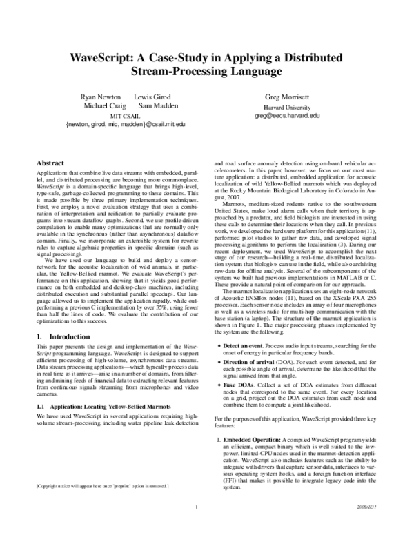 (PDF) Wavescript: A case-study in applying a distributed stream-processing language | Lewis ...