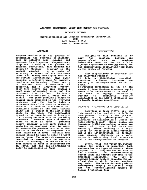 (PDF) Anaphora resolution