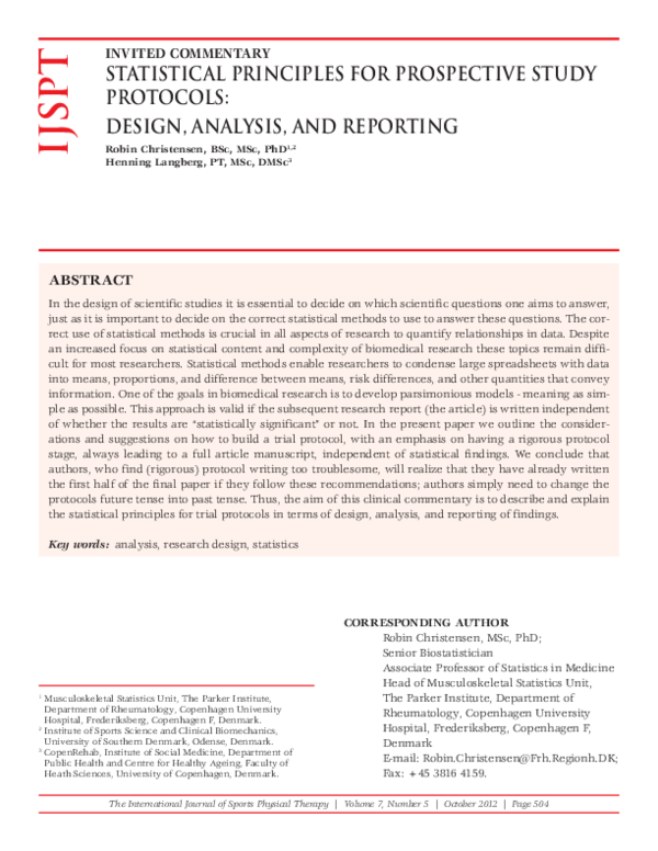 (PDF) Statistical principles for prospective study protocols:: design, analysis, and reporting