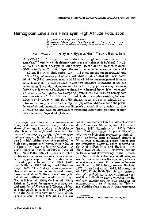 (PDF) Hemoglobin levels in a Himalayan high altitude population