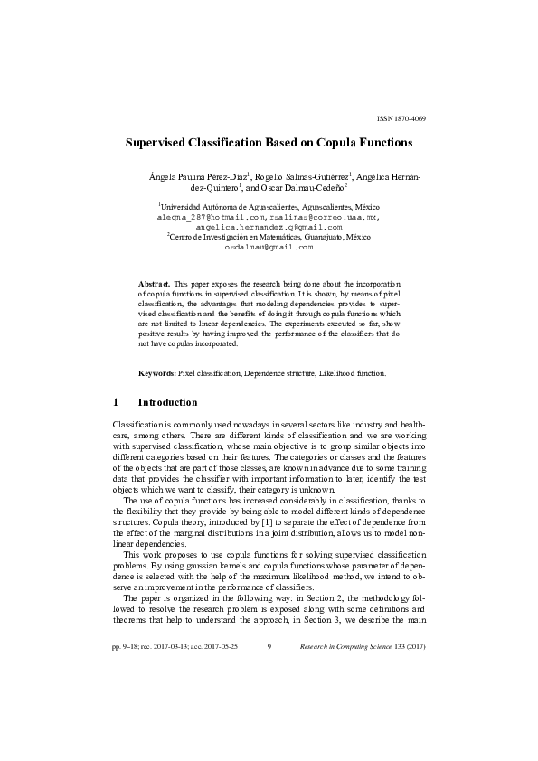 (PDF) Supervised Classification Based on Copula Functions