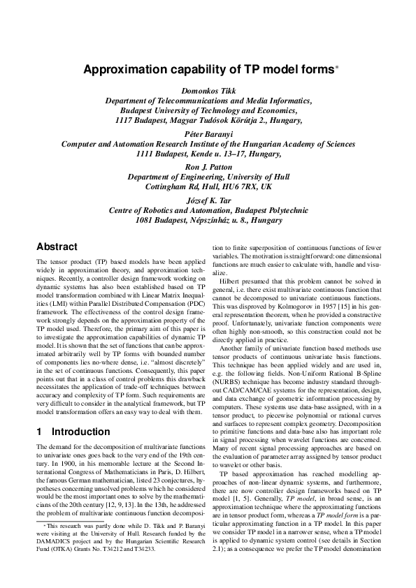 (PDF) Approximation Capability of TP model forms