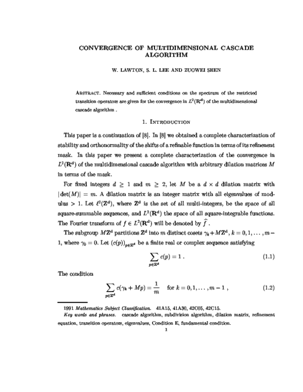 (PDF) Convergence of multidimensional cascade algorithm