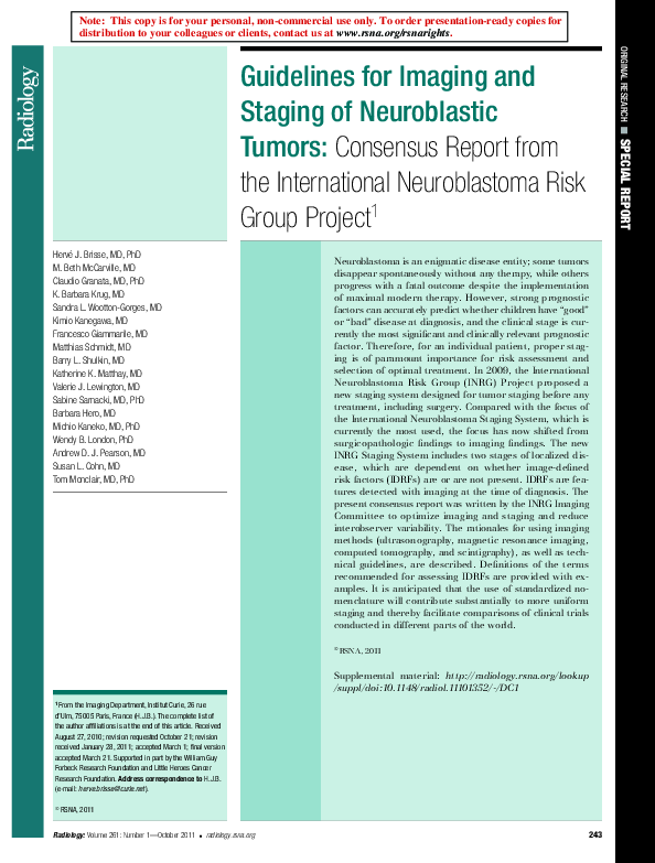 (PDF) Guidelines for Imaging and Staging of Neuroblastic Tumors ...