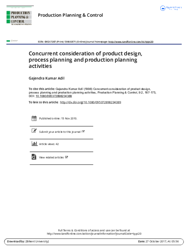 (PDF) Concurrent consideration of product design, process planning and ...