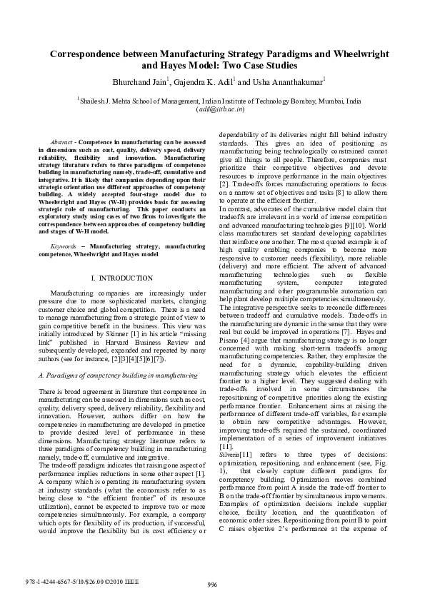 (PDF) Correspondence between manufacturing strategy paradigms and ...