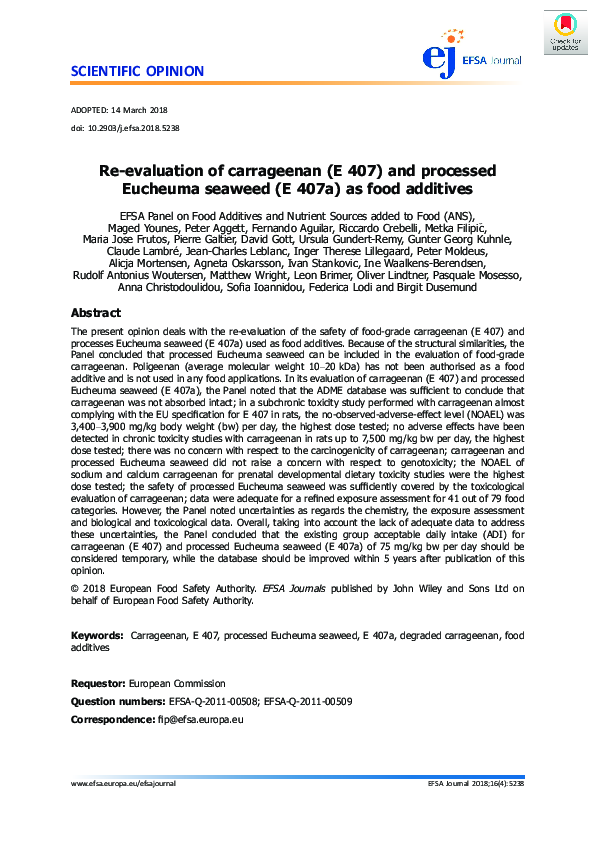 (PDF) Re‐evaluation of carrageenan (E 407) and processed Eucheuma ...