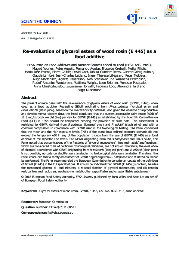 (PDF) Re‐evaluation of glycerol esters of wood rosin (E 445) as a food ...