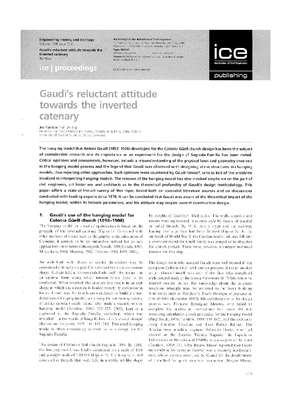 (PDF) Tomlow, J.,Gaudí’s reluctant attitude towards the inverted catenary