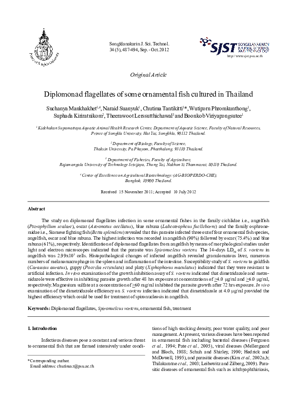 (PDF) Diplomonad flagellates of some ornamental fish cultured in Thailand