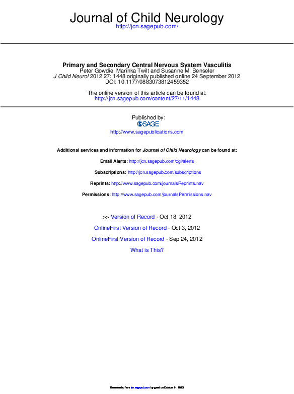 (PDF) Primary and Secondary Central Nervous System Vasculitis