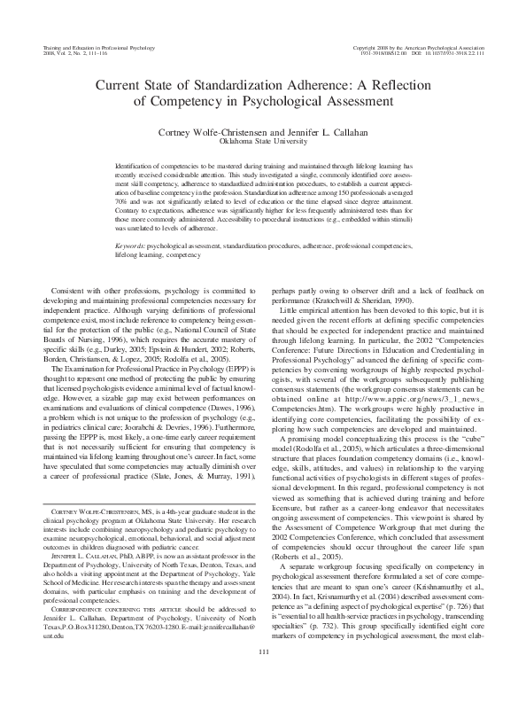 (PDF) Current state of standardization adherence: A reflection of competency in psychological ...