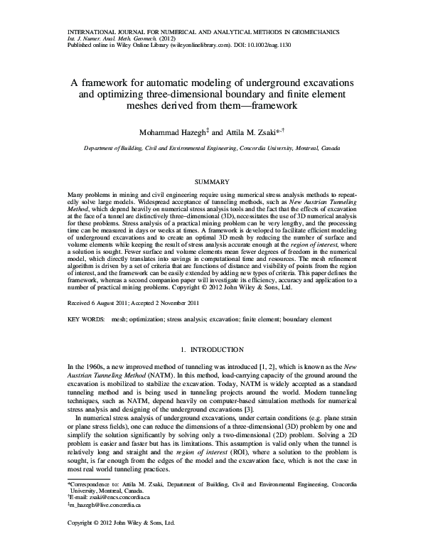 (PDF) A framework for automatic modeling of underground excavations and optimizing three ...