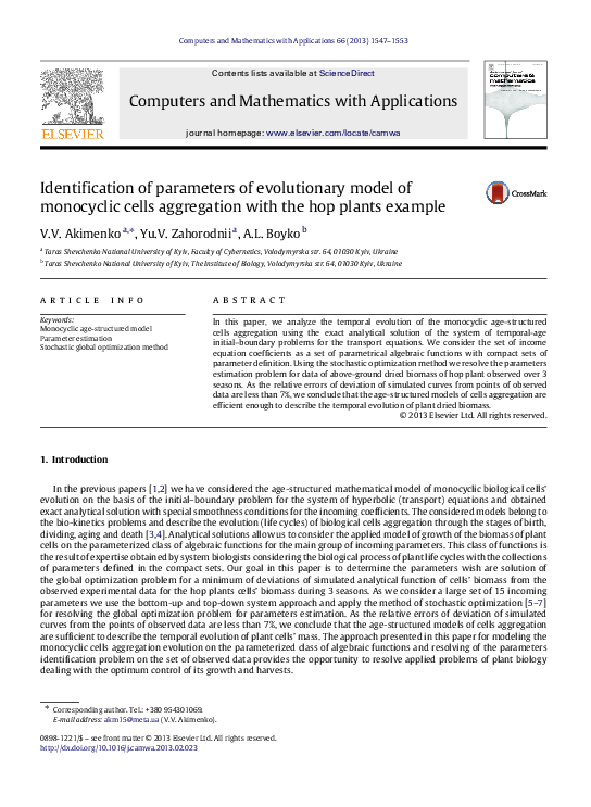 (PDF) Identification of parameters of evolutionary model of monocyclic ...