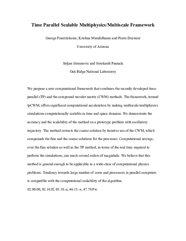 (PDF) Time Parallel Scalable Multiphysics/Multiscale Framework