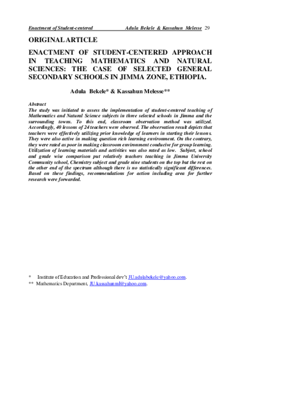 (PDF) Enactment of student-centered approach in teaching Mathematics and Natural Sciences: The ...