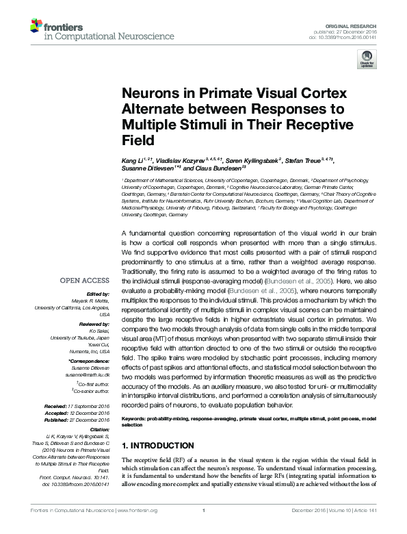 Pdf Neurons In Primate Visual Cortex Alternate Between Responses To