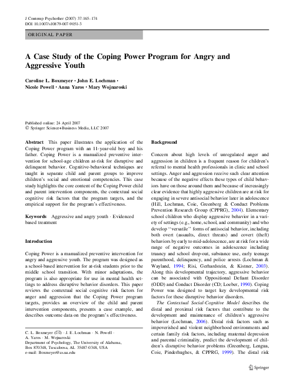 (PDF) A Case Study of the Coping Power Program for Angry and Aggressive ...