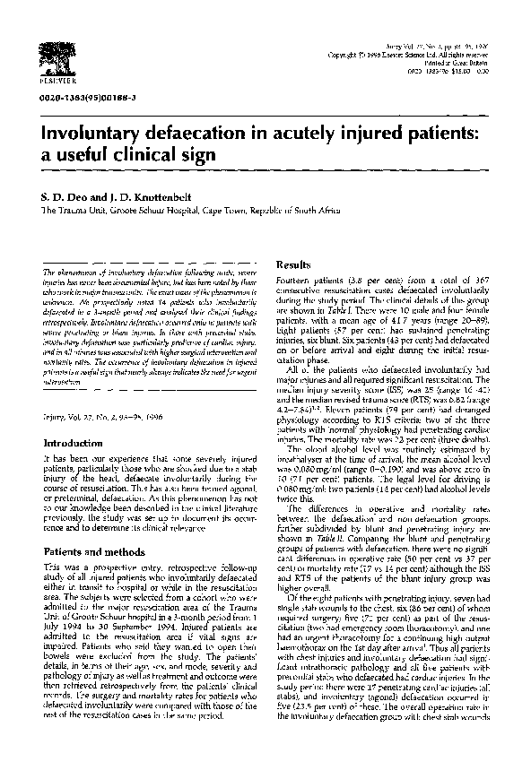 (PDF) Involuntary defaecation in acutely injured patients: a useful ...