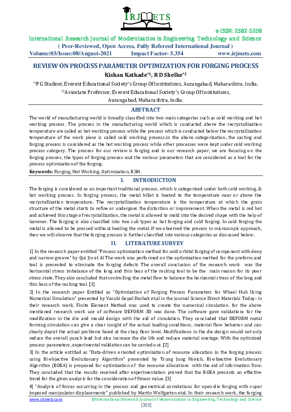 Pdf Review On Process Parameter Optimization For Forging Process