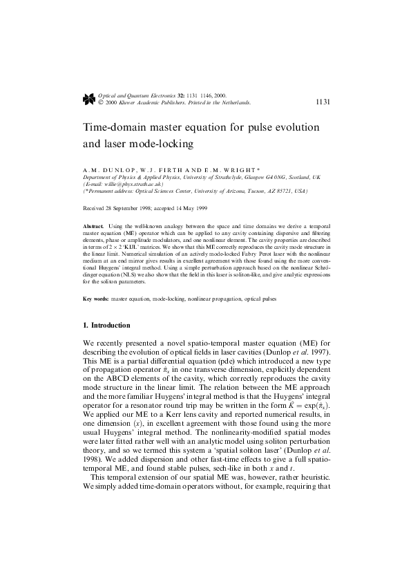 (PDF) Time-domain master equation for pulse evolution and laser mode ...