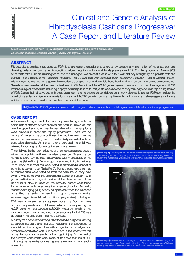 (PDF) Clinical and Genetic Analysis of Fibrodysplasia Ossificans ...