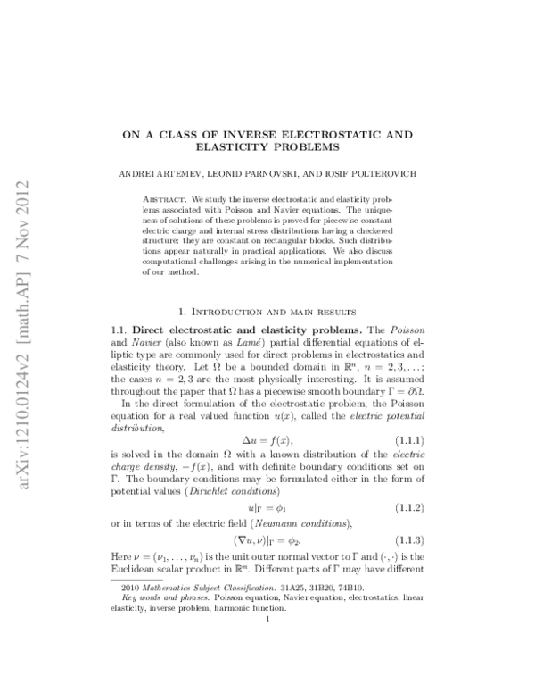 (PDF) On a class of inverse electrostatic and elasticity problems