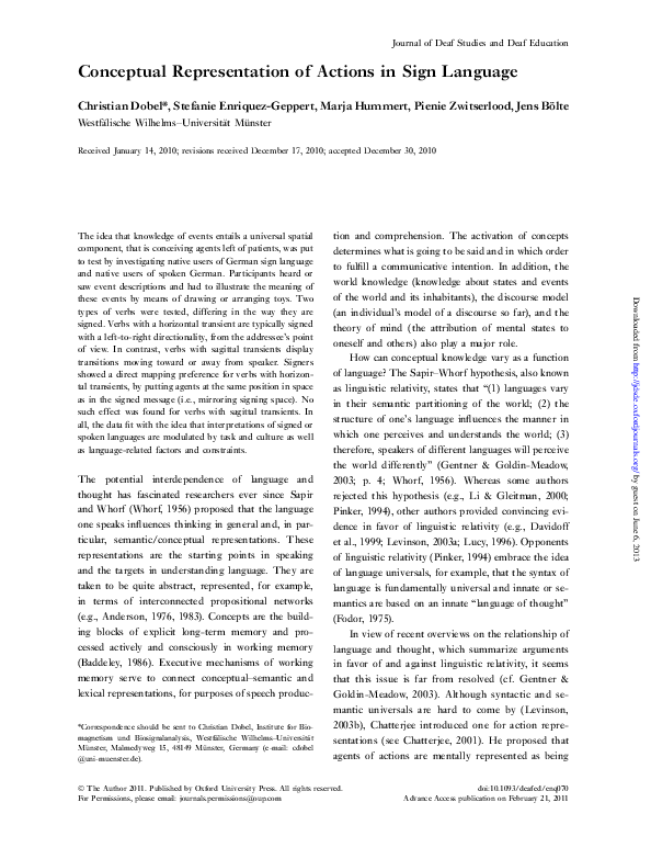 (PDF) Conceptual Representation of Actions in Sign Language