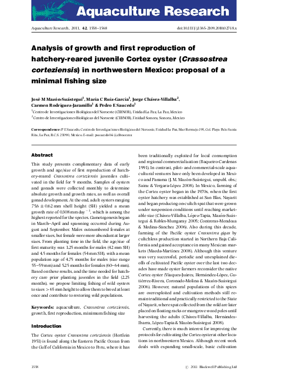 Pdf Analysis Of Growth And First Reproduction Of Hatchery Reared