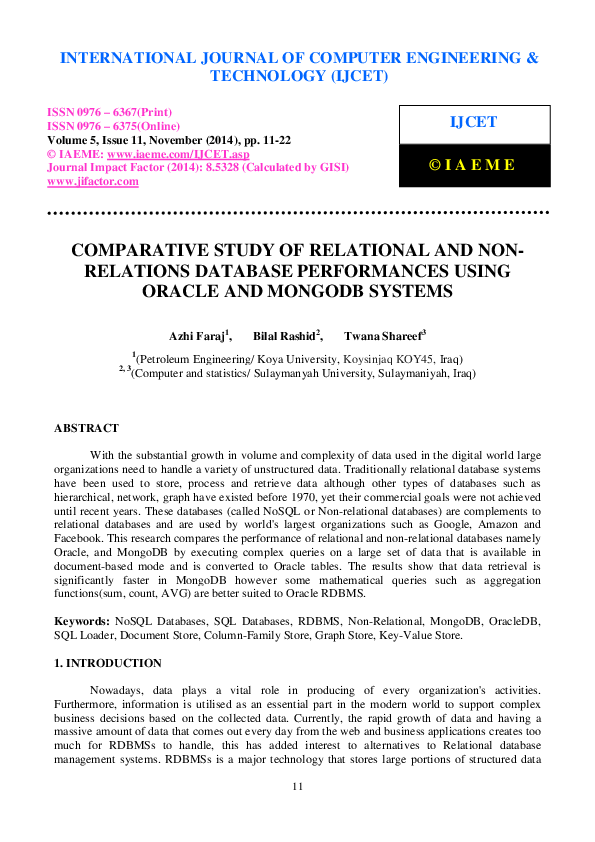 (PDF) Comparative Study of Relational and Non- Relations Database ...