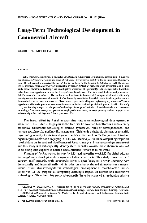 (PDF) Long-term technological development in commercial aircraft