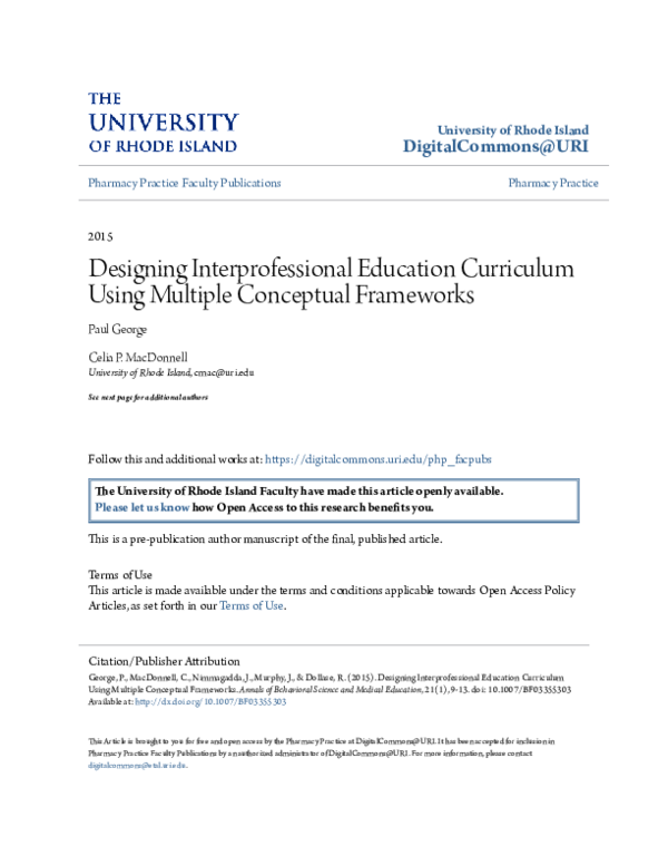 (PDF) Designing Interprofessional Education Curriculum Using Multiple Conceptual Frameworks