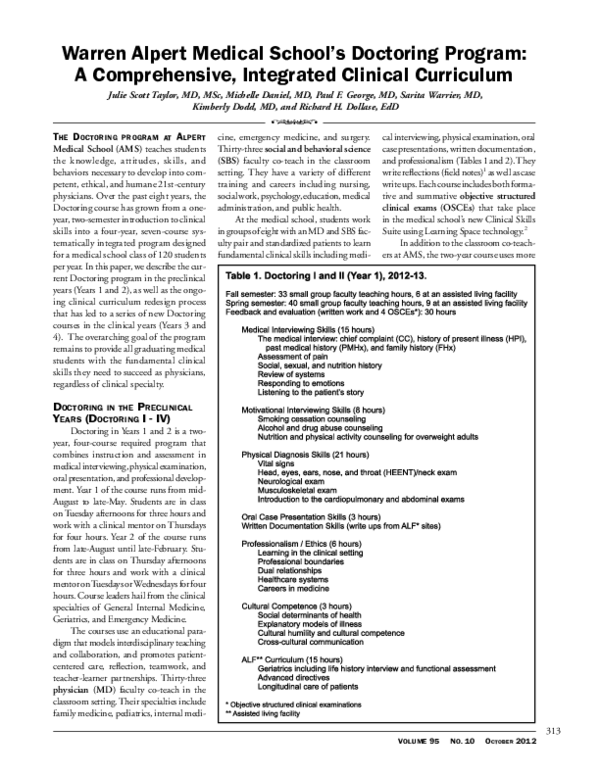 (PDF) Warren Alpert Medical School's Doctoring program: a comprehensive ...