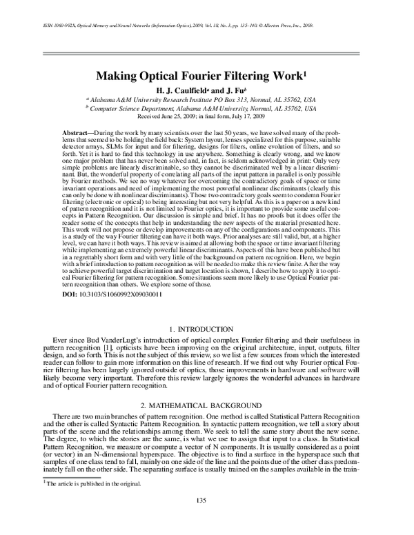(PDF) Making optical Fourier filtering work