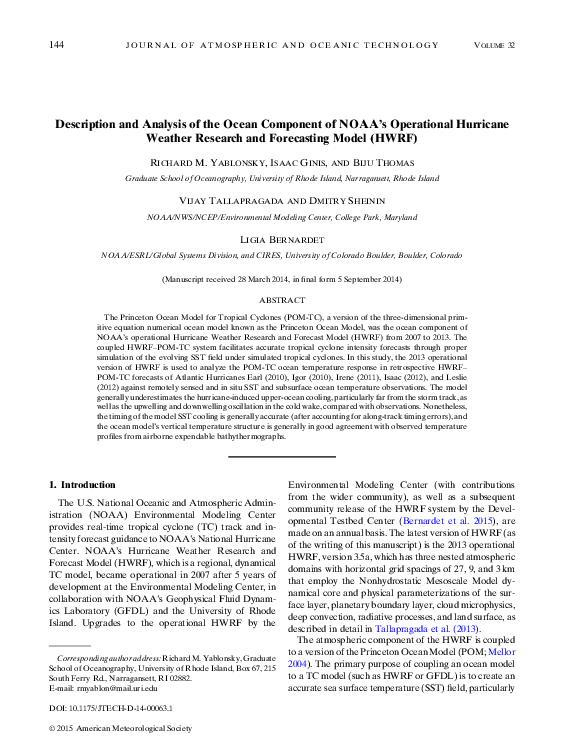 (PDF) Description and Analysis of the Ocean Component of NOAA’s ...