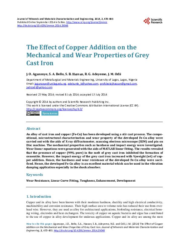 (PDF) The Effect of Copper Addition on the Mechanical and Wear ...